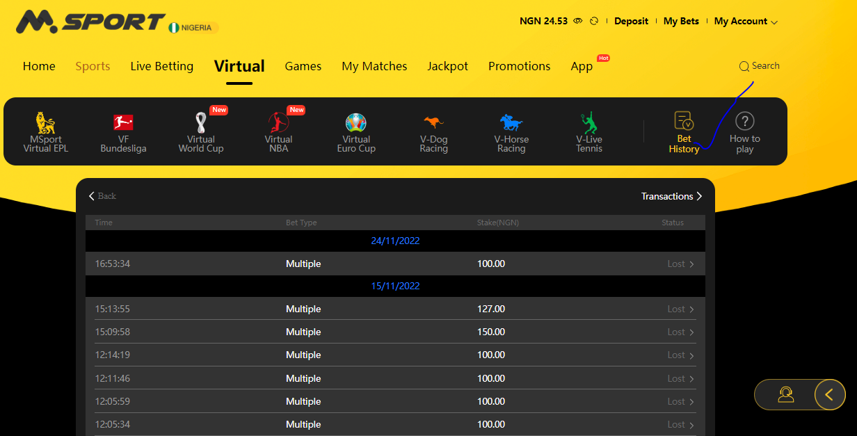 How to check Virtual Bet History – MSport