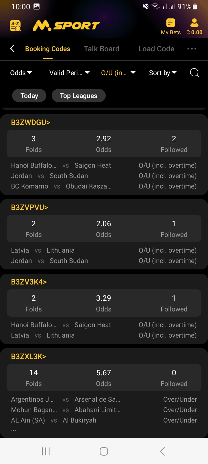 How to get free booking code for Basketball [over/under] games ONLY via the Mobile APP – MSport