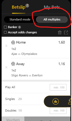 DIFFERENCE BETWEEN STANDARD MODE AND ALL MULTIPLE MODE IN A BET – MSport
