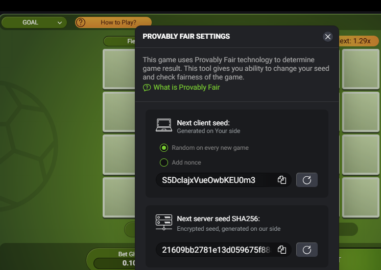 HOW TO CHECK THE PROVABLY FAIR SETTINGS UNDER THE GOAL GAME – MSport